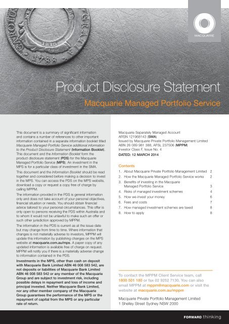 Product Disclosure Statement