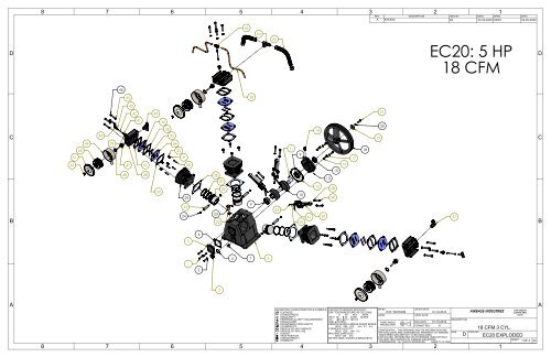 5 HP 18 CFM 3 Cylinder Compressor - Geometric Exploded View