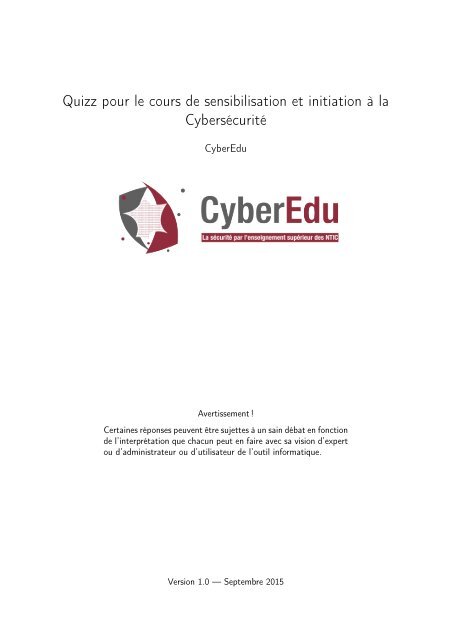Quizz pour le cours de sensibilisation et initiation à la Cybersécurité