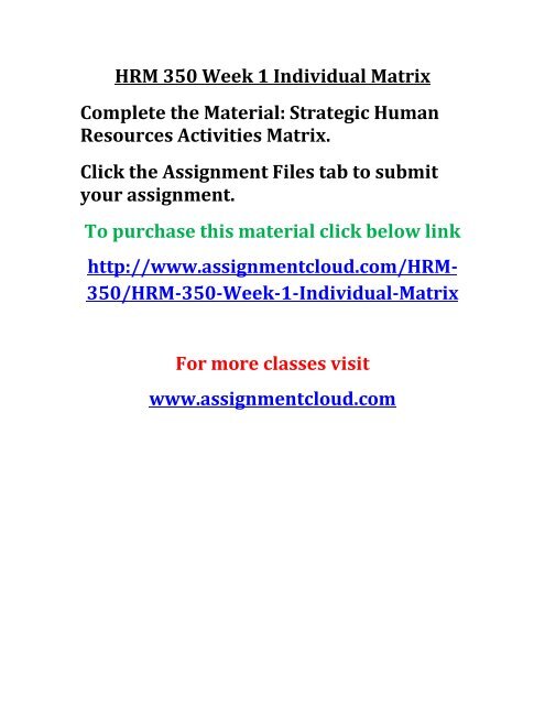 HRM 350 Week 1 Individual Matrix
