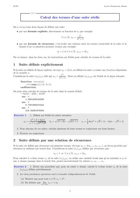2 Suite définie par une relation de récurrence 2 Suite définie par une relation de récurrence