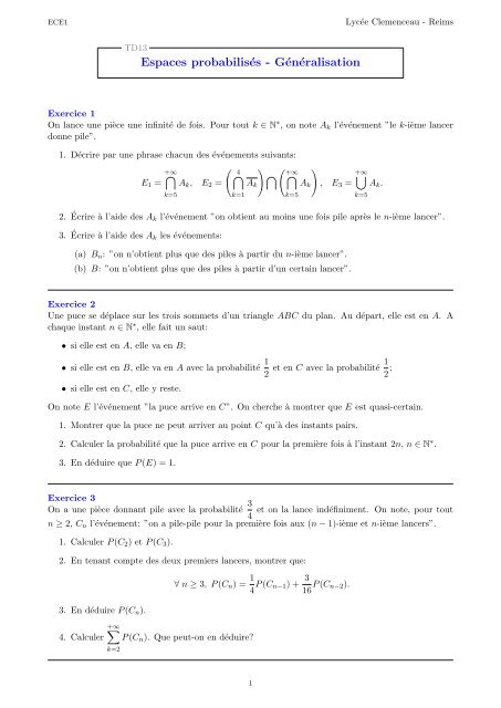 Espaces probabilisés - Généralisation