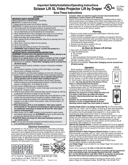 Scissor Lift SL Video Projector Lift by Draper