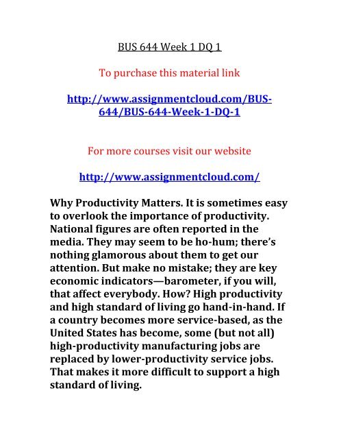 ASH BUS 644 Week 1 DQ 1