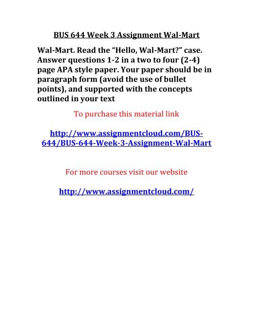 ASH BUS 644 Week 3 Assignment Wal-Mart