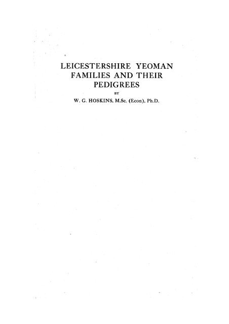 Leicestershire Yeoman families and their Pedigrees