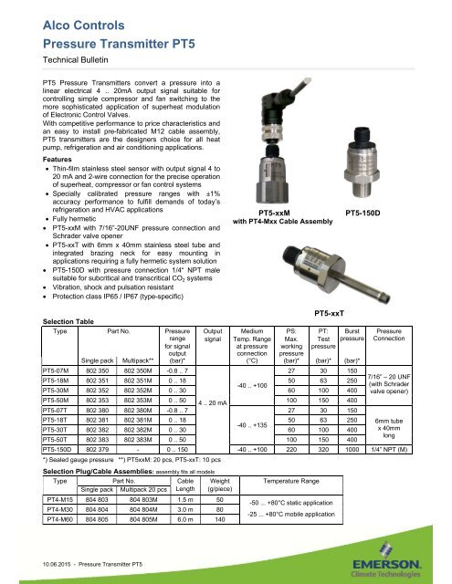 Alco Controls Pressure Transmitter PT5