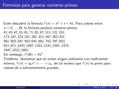 Unidad 5 - Fórmulas Generales para números Primos 2