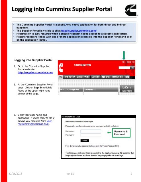 Logging into Cummins Supplier Portal