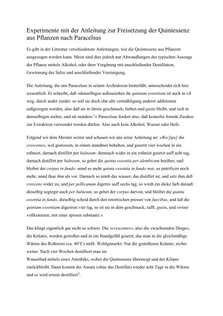 Experimente mit der Anleitung zur Freisetzung der Quintessenz aus ...