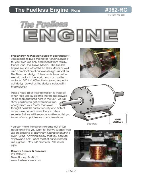 Creative Science & Research - Fuelless Engine Plans