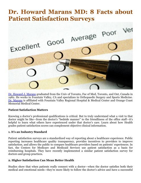 Dr. Howard Marans MD: 8 Facts about Patient Satisfaction Surveys