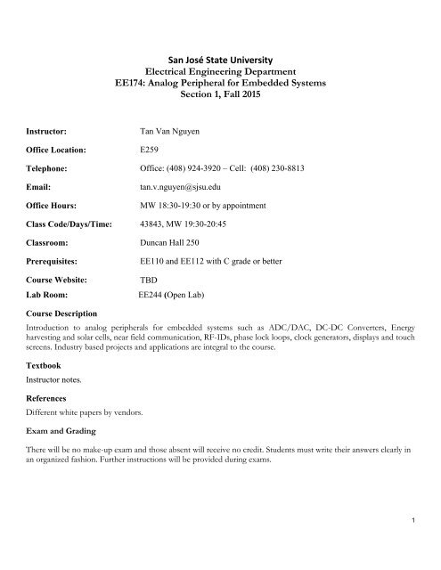Syllabus [PDF] - Electrical Engineering - San Jose State ...