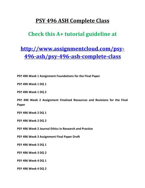 PSY 496 ASH Complete Class