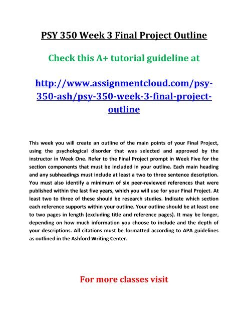 PSY 350 Week 3 Final Project Outline