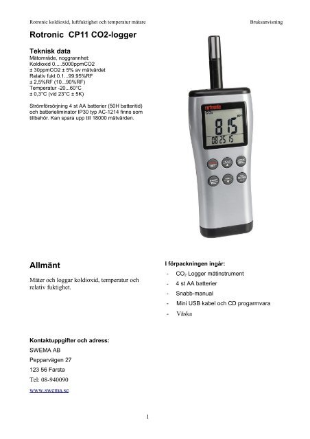 Rotronic CP11 CO2-logger Allmänt
