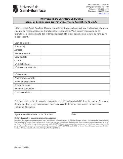 formulaire de demande de bourse - UniversitÃ© de Saint ...