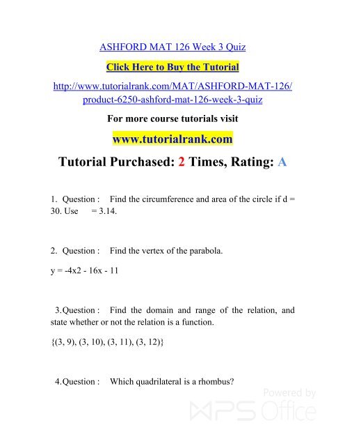 MAT 126 ASH Courses /TutorialRank