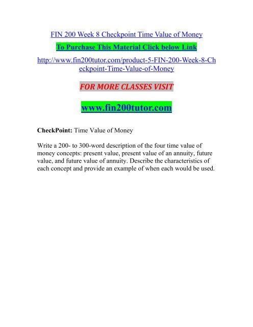 FIN 200 Week 8 Checkpoint Time Value of Money/fin200tutordotcom