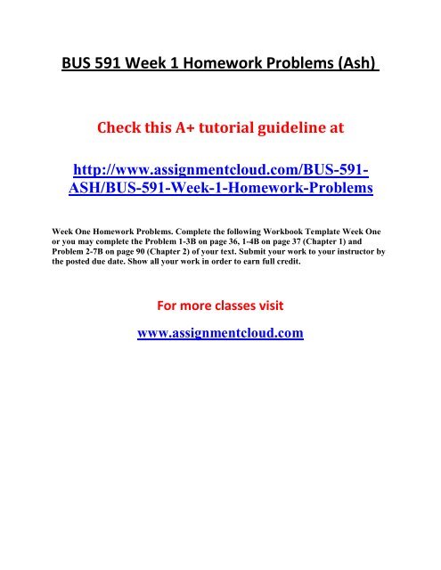 ASH BUS 591 Week 1 Homework Problems