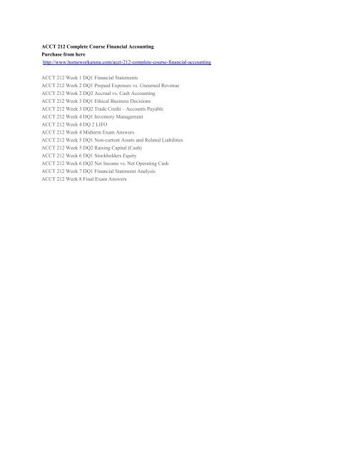 Acct 212 Complete Course Financial Accounting
