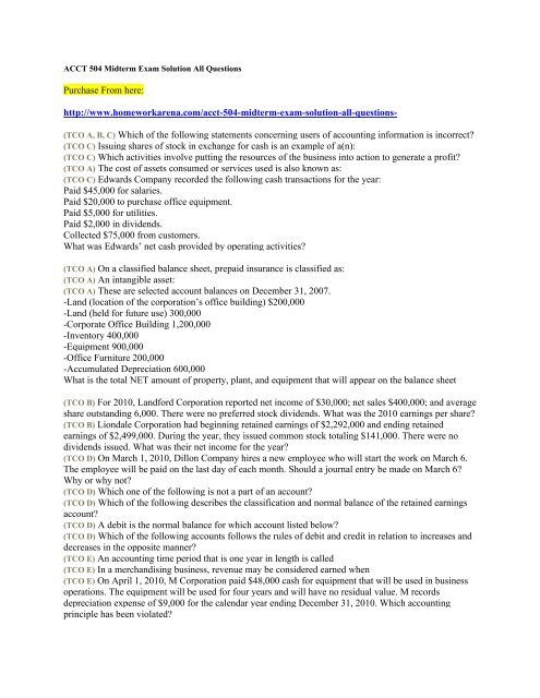 ACCT 504 Midterm Exam Solution All Questions