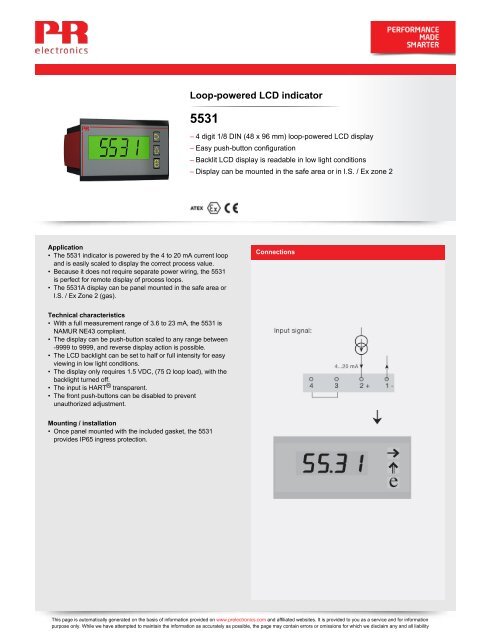 Loop-powered LCD indicator - PR Electronics Inc.
