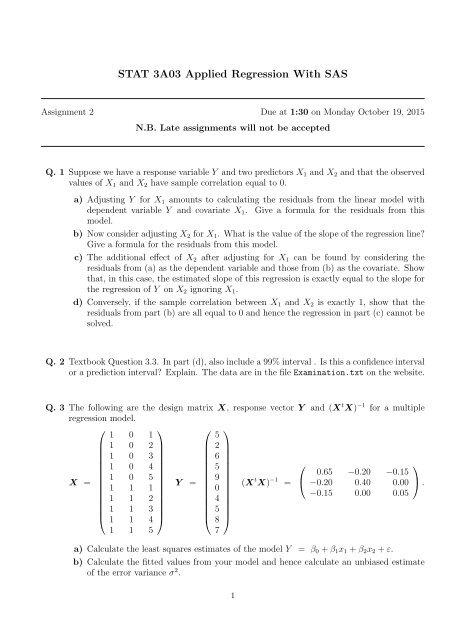 STAT 3A03 Applied Regression With SAS