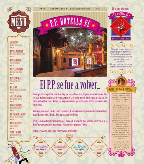 Carta Menú PP Botella EC 01