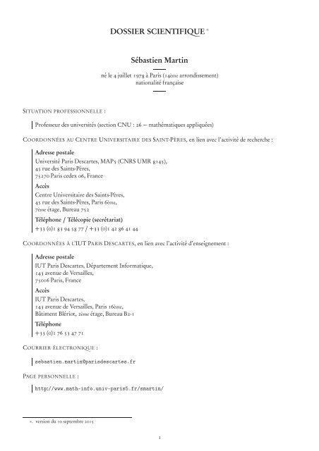 DOSSIER SCIENTIFIQUE Sébastien Martin