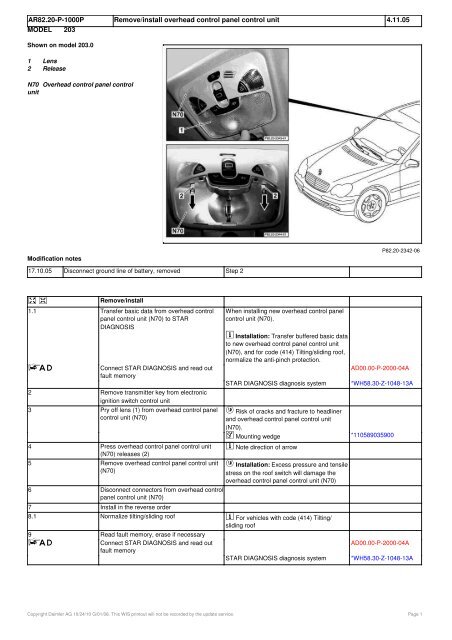 Remove/install overhead control panel control unit - JustAnswer