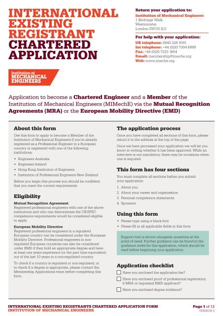 INTERNATIONAL EXISTING REGISTRANT CHARTERED APPLICATION