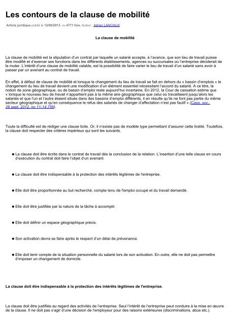 Les contours de la clause de mobilité