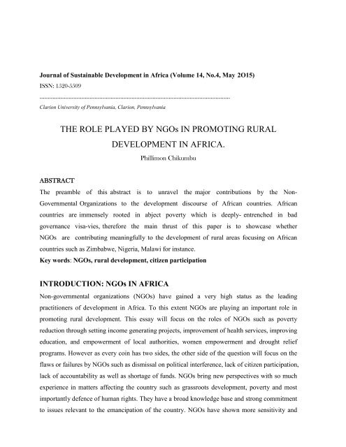 NGOs and rural development in Africa.