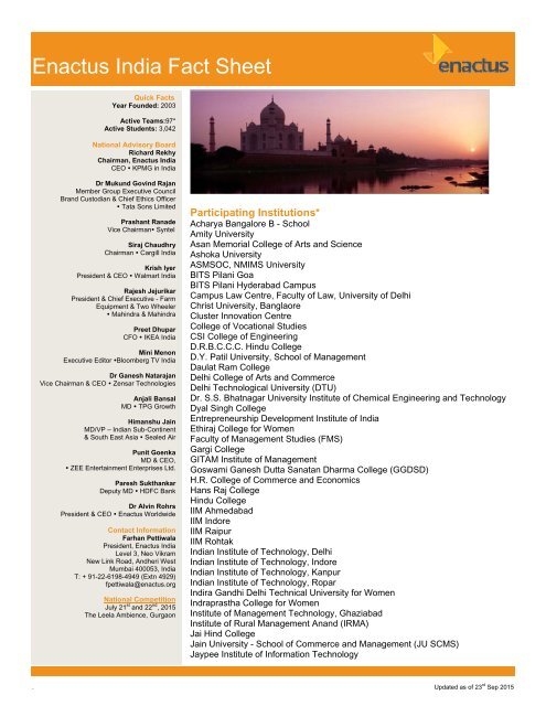 Enactus India Fact Sheet