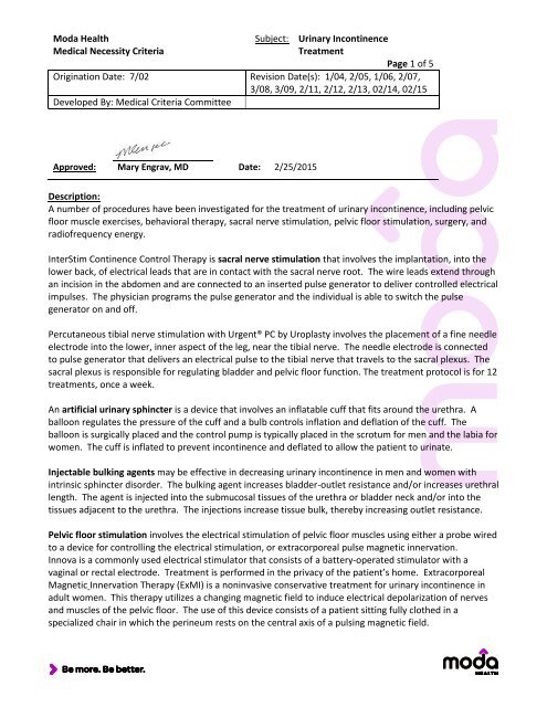 Moda Health Medical Necessity Criteria Subject: Urinary ...