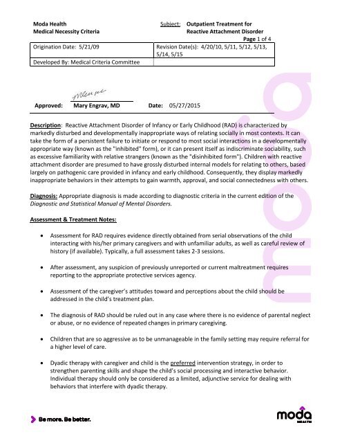 Reactive Attachment Disorder of Infancy or Early Childhood ...