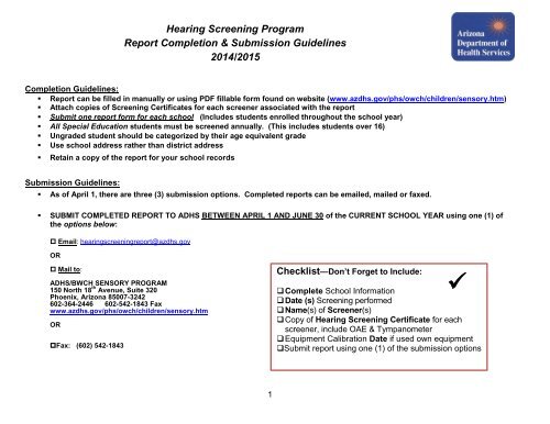 Hearing Screening Report Form, 2013-2014