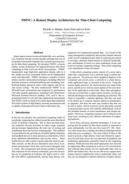 THINC: A Remote Display Architecture for Thin-Client Computing