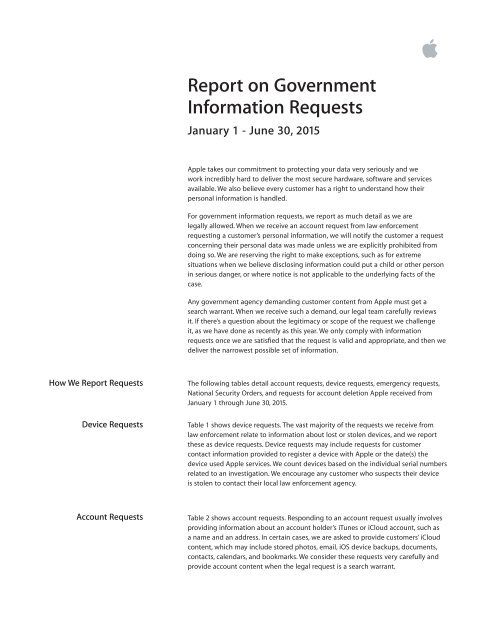 Report on Government Information Requests Report on Government Information Requests