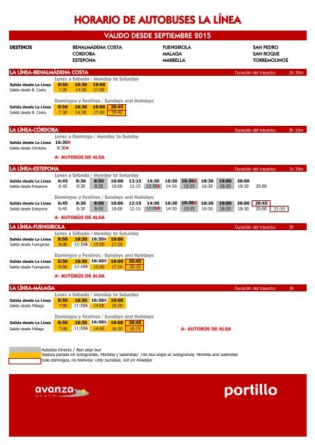 HORARIO DE AUTOBUSES LA LÍNEA