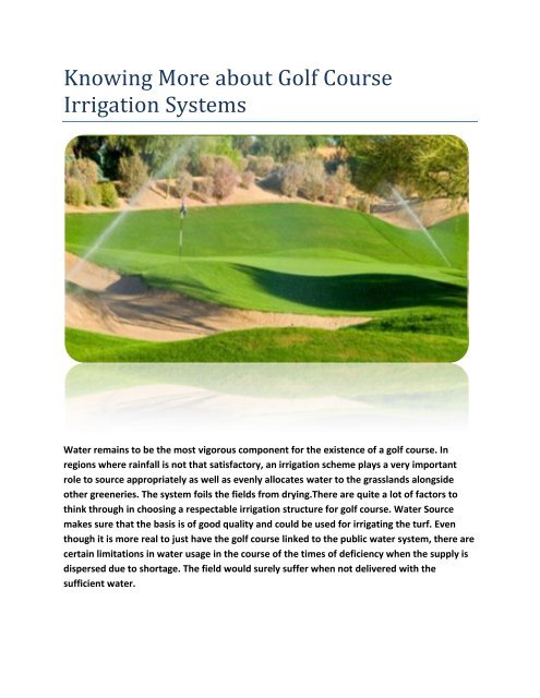 Knowing More about Golf Course Irrigation Systems