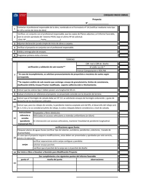 check list inicio de obras