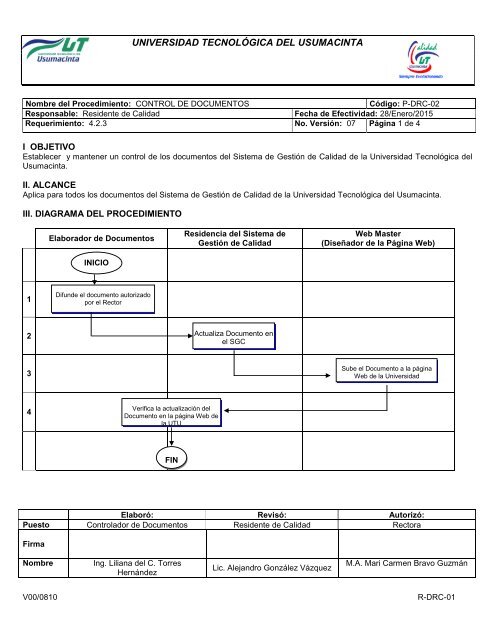 p-drc-02 control de documentos - Universidad TecnolÃ³gica del ...