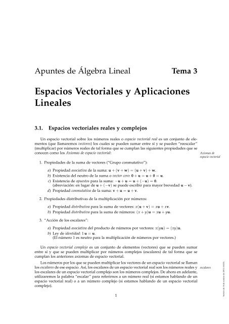 Espacios Vectoriales y Aplicaciones Lineales