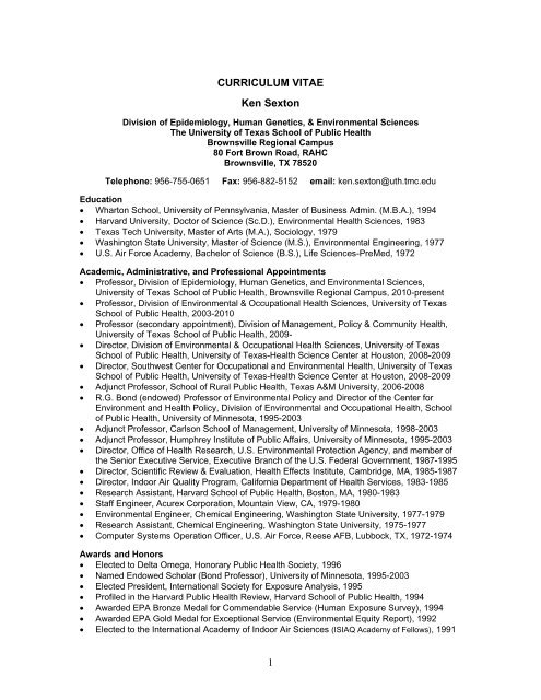 CURRICULUM VITAE Ken Sexton 1