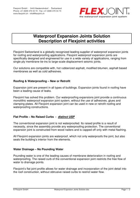 Waterproof Expansion Joints Solution Description of Flexjoint activities