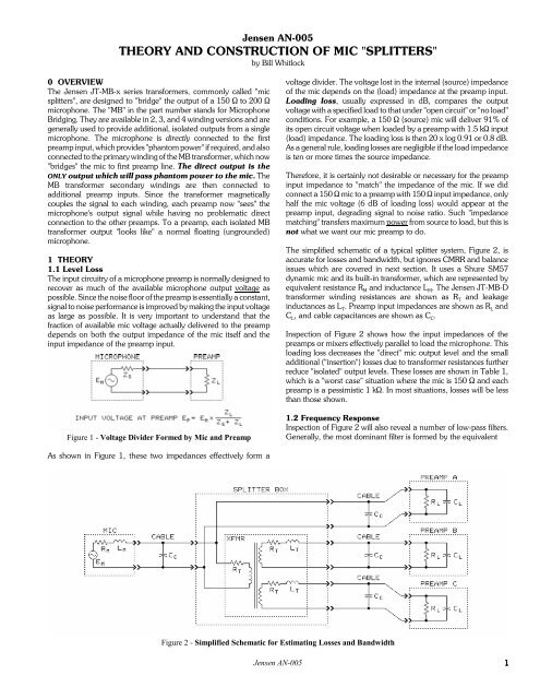 theory and construction of mic "splitters" - Jensen Transformers