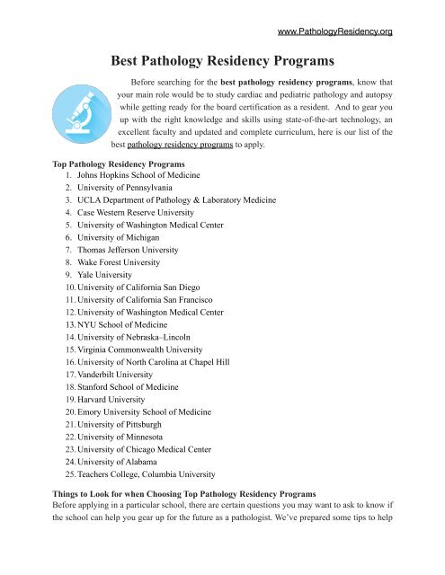 Best Pathology Residency Programs