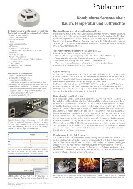 Kombinierter Sensor Rauch, Temperatur und Luftfeuchte von Didactum